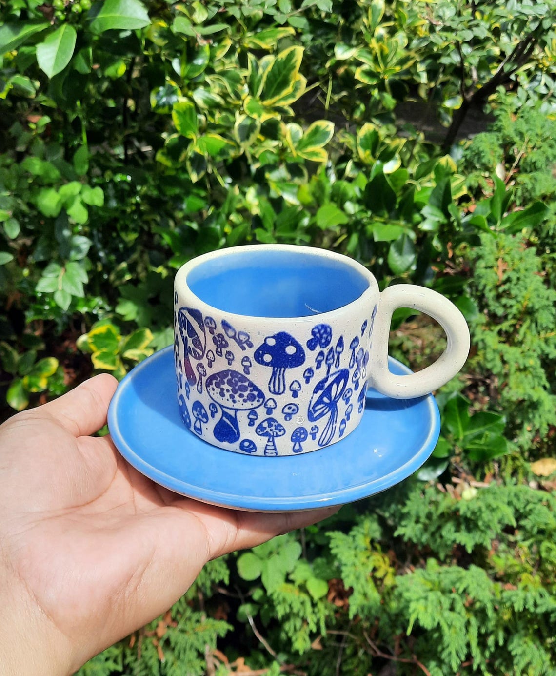 Blue Mushrooms Design Cup, Ceramic Cup, Stoneware Cup, Handmade Cup ...