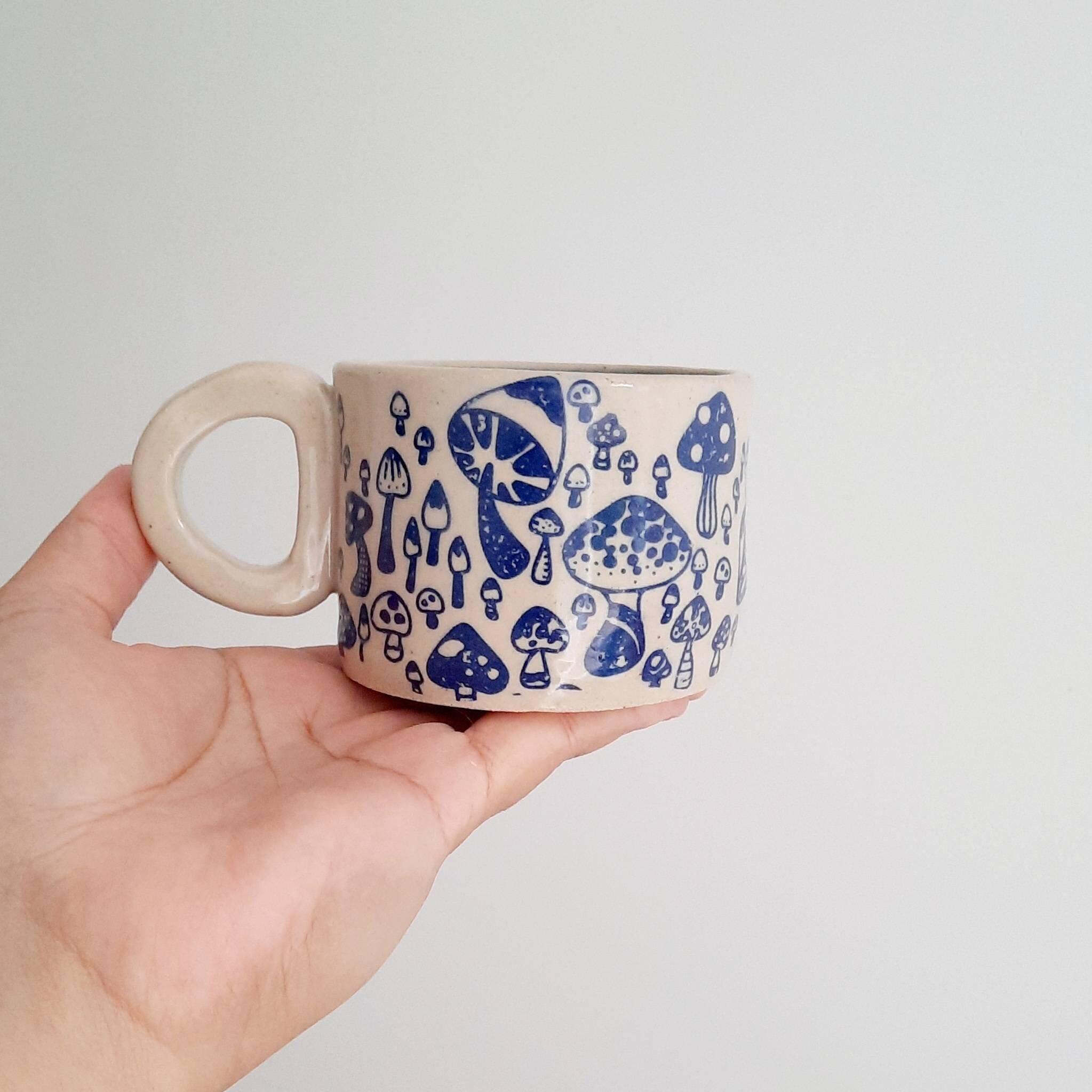Blue Mushrooms Design Cup Ceramic Cup Stoneware Cup - Etsy UK
