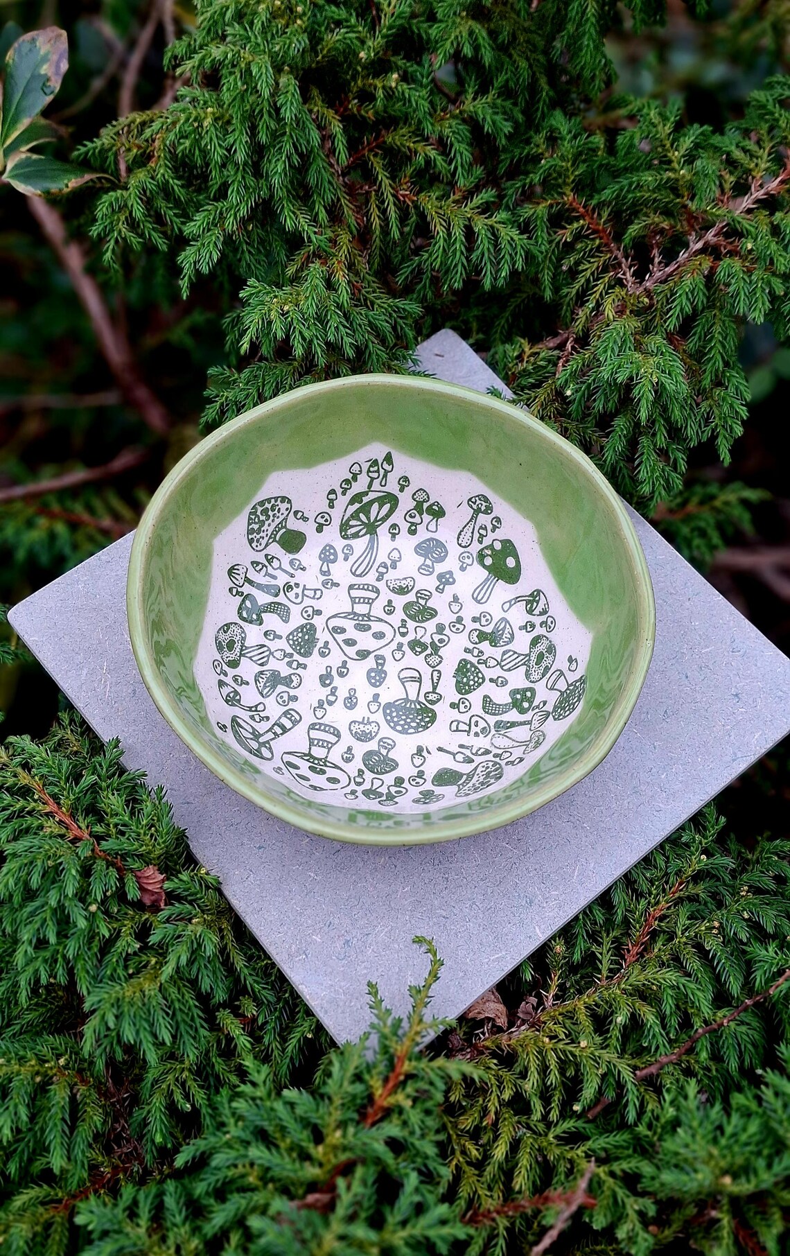 Wasabi Green Mushroom Handmade Wonki Bowl, Stoneware Bowl, Cereal Bowl ...