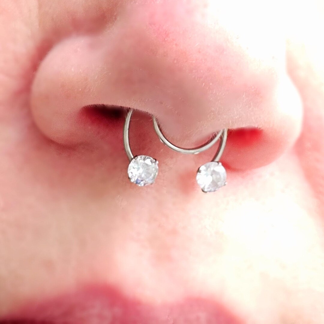 Fake Nose Piercing Clip on Septum Ring Cubic Zirconia Gems Nose ...