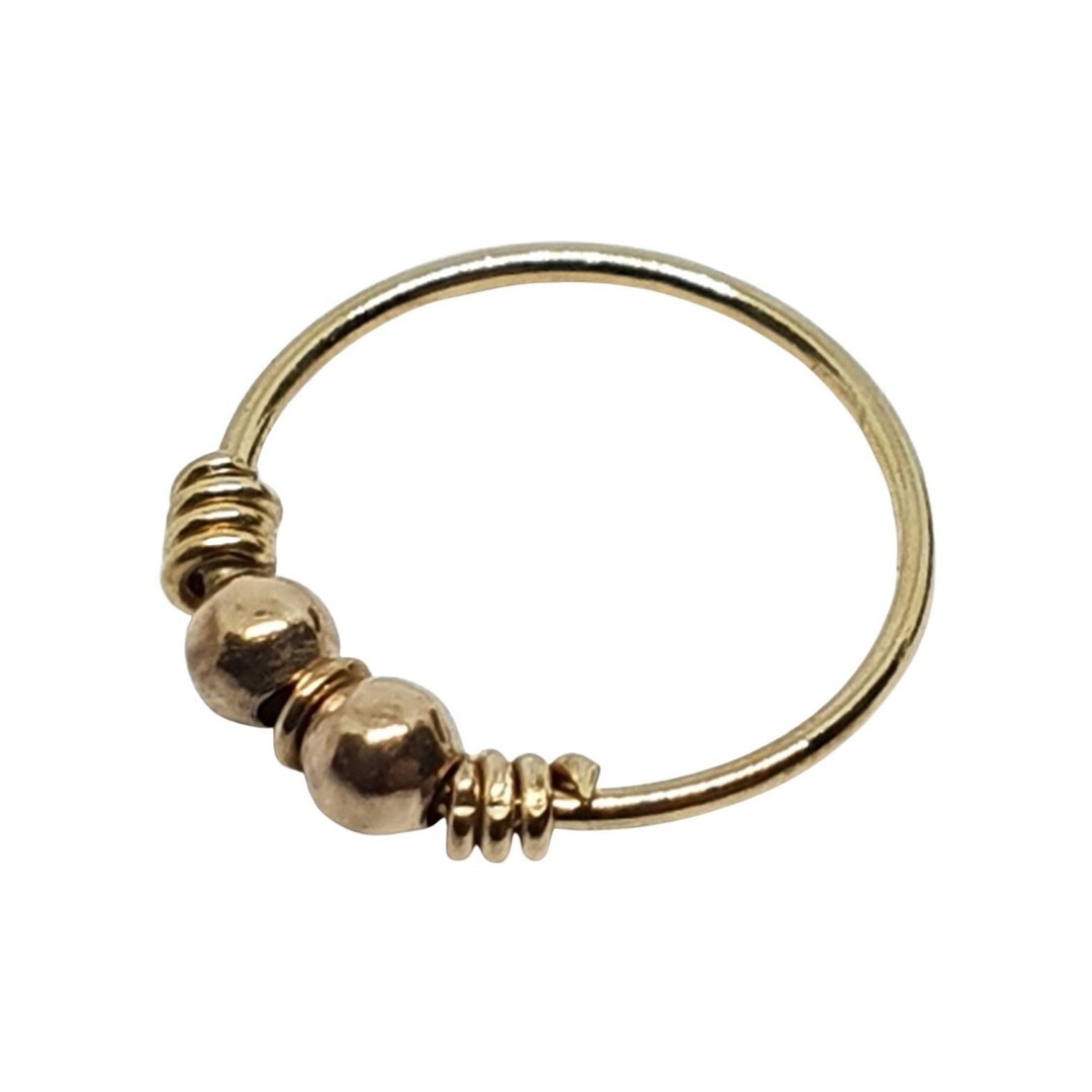 9k Gold Double Bead Nose Ring, 8mm Hoop Piercing - Etsy