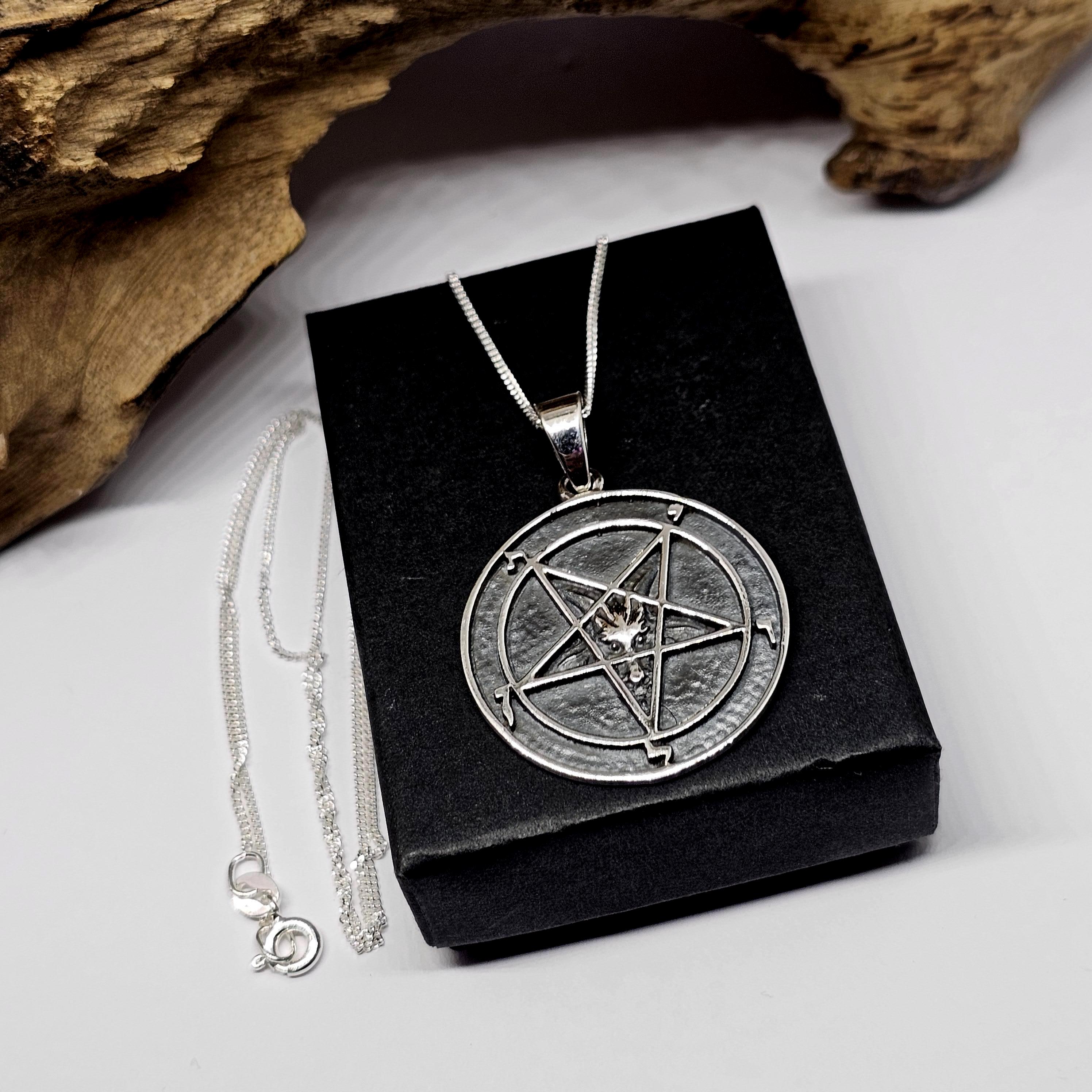 Baphomet Pendant 925 Sterling Silver Inverted Pentagram 20" Chain ...