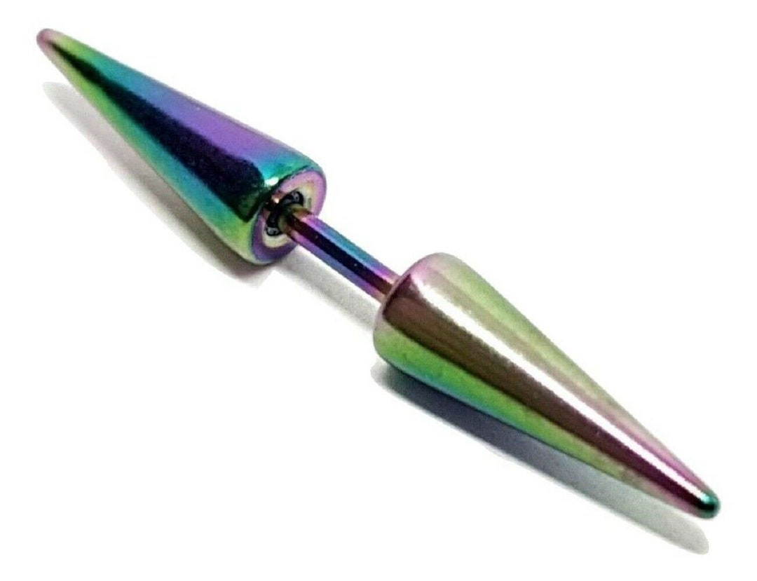 Rainbow Double Spike Septum Piercing Bar Cone 18g (1.0mm) Silver Tone 316L Jewellery Piercing ...