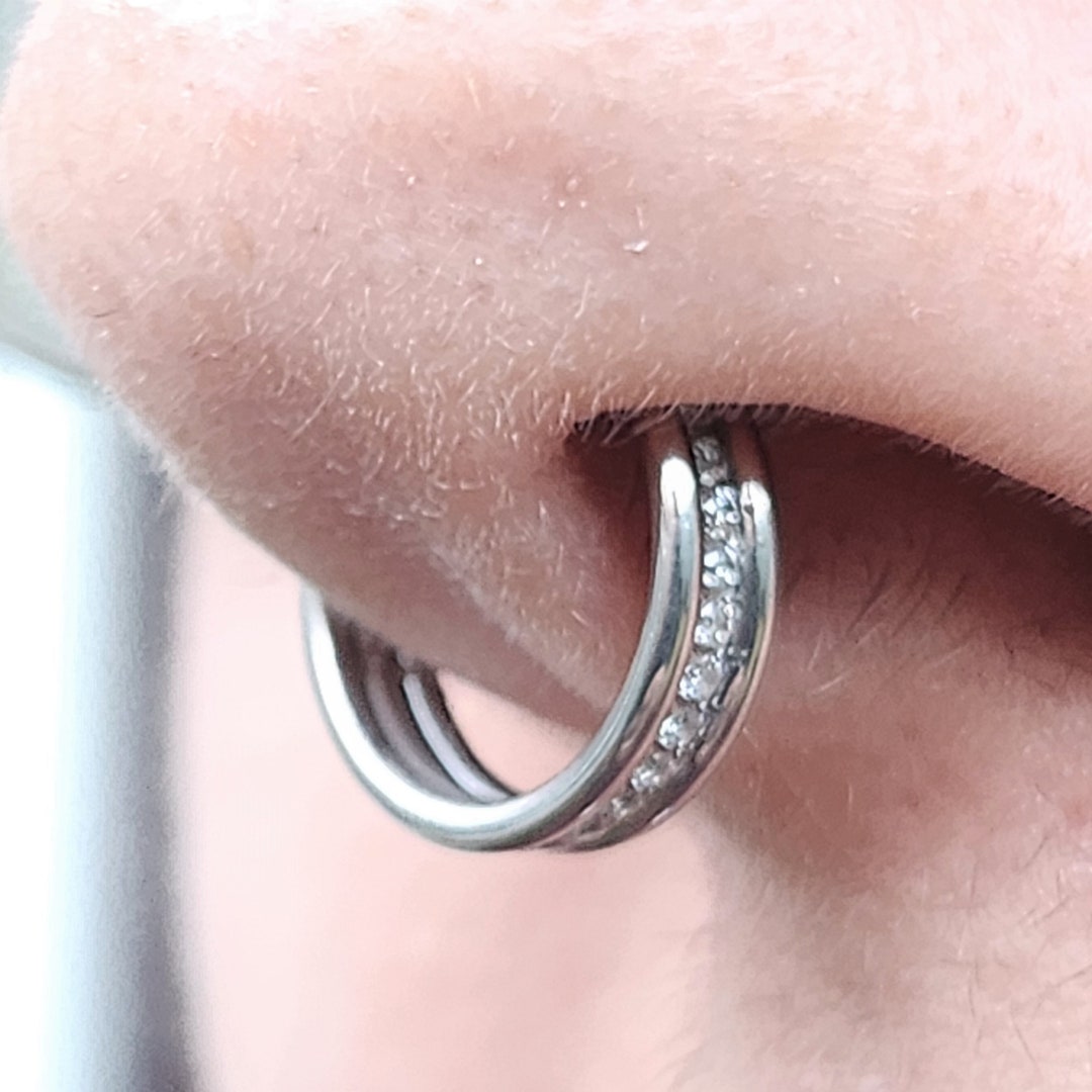 Nose Ring CZ Segment Channel Nose Ring Septum Clicker 16g (1.2mm) 316L ...