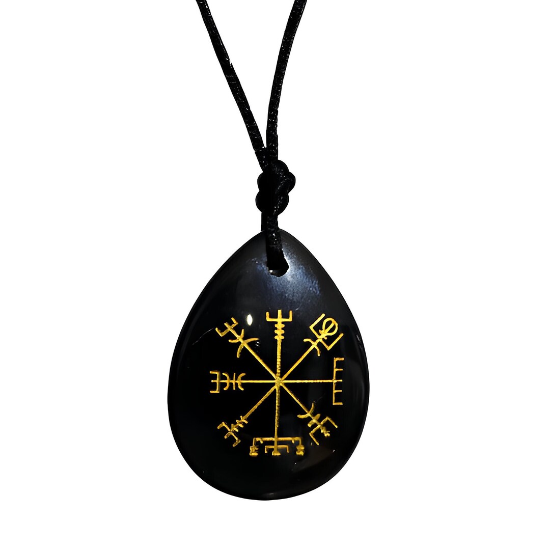 Viking Vegvisir Obsidian Compass Pendant Necklace Norse Pagan the Way ...