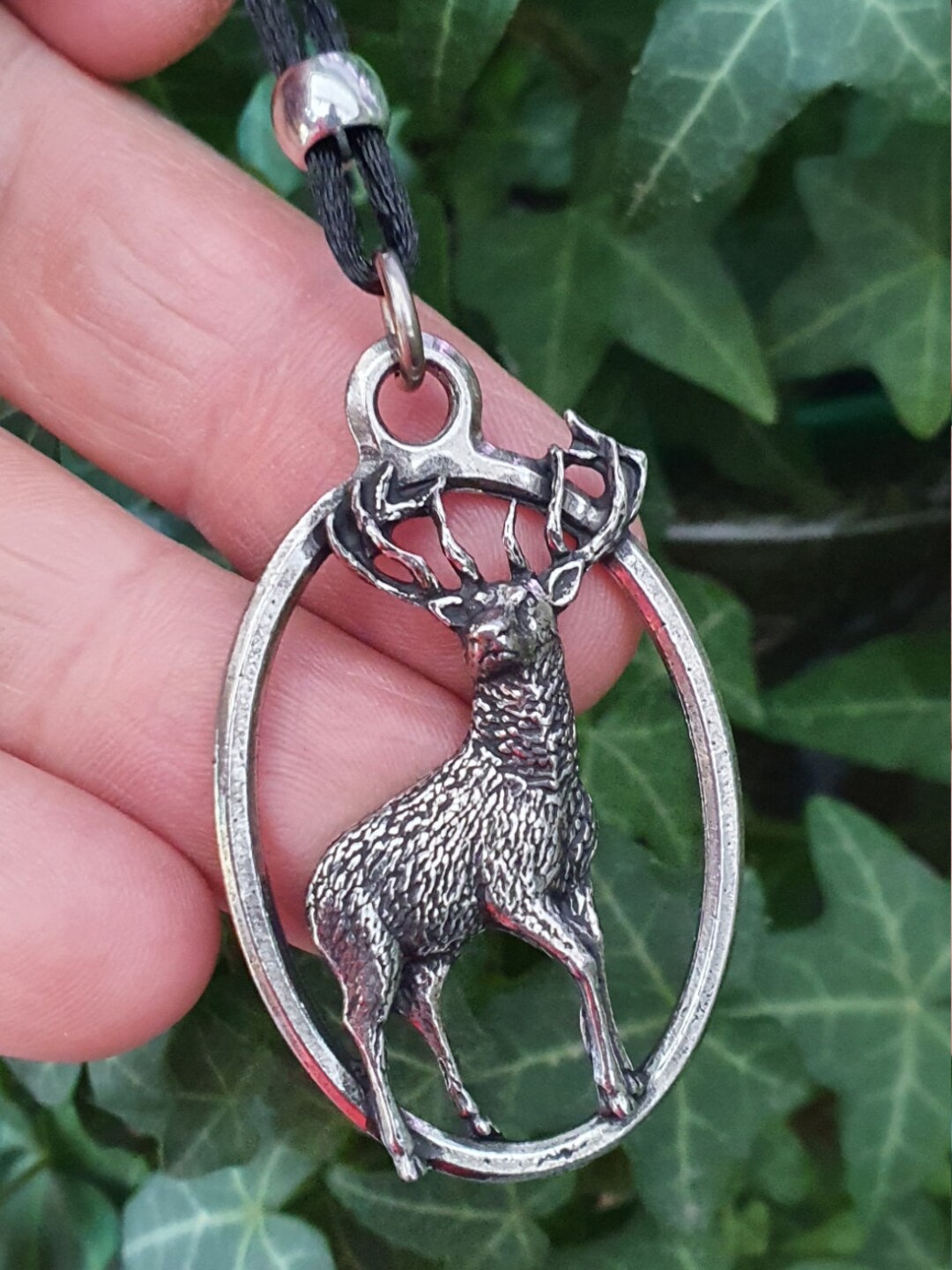 Stag Pendant Oval Emperor Stag Strength Symbol Handmade Pewter Mabon ...