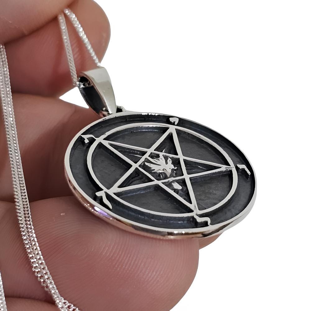 Baphomet Pendant 925 Sterling Silver Inverted Pentagram 20" Chain ...