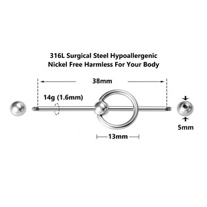 Scaffold Bar Ringed Barbell Industrial 13mm Ring 14g (1.6 Mm) 38mm ...