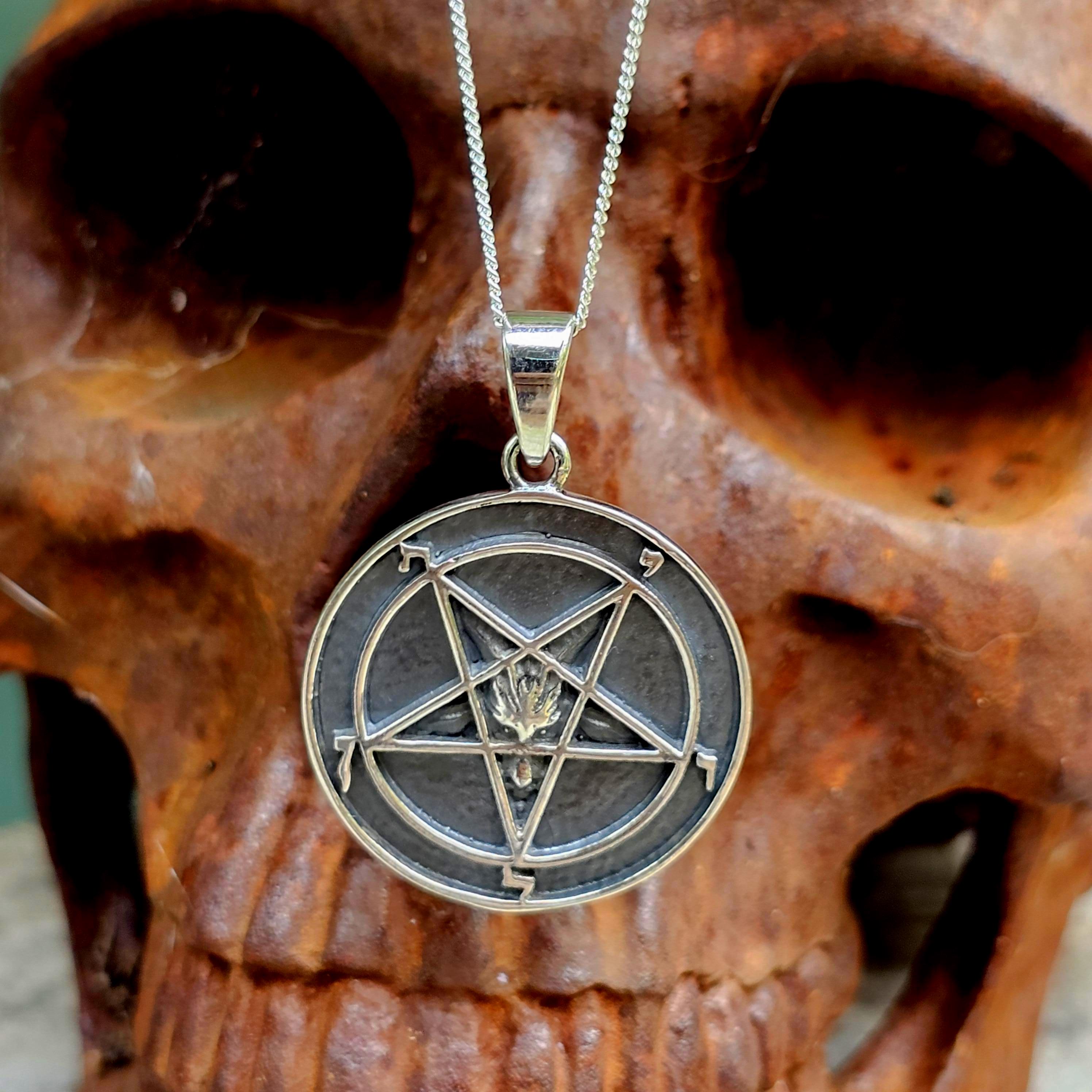 Baphomet Pendant 925 Sterling Silver Inverted Pentagram 20" Chain ...