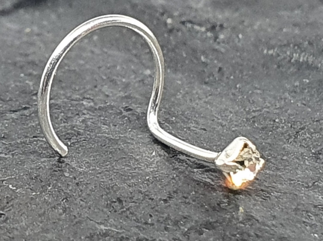 Nose Stud Curl Cubic Zirconia 2mm Square Nose Stud CZ 22g 0.6mm 925 ...