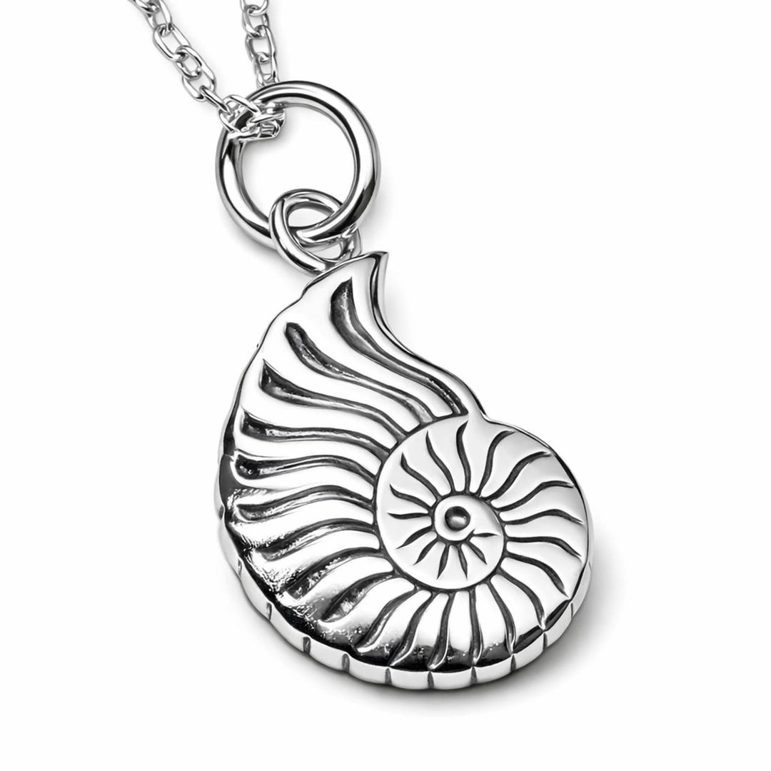 Nautilus Shell Pendant Sterling Silver Necklace Spiral Ocean Fibonacci ...