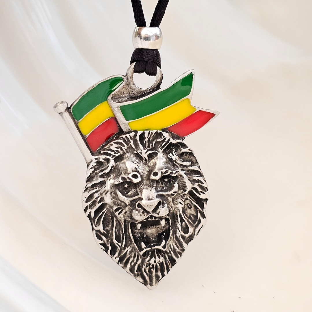 Lion of Judah Pendant Necklace Rastafari Flag Jamaica Lion Pewter ...