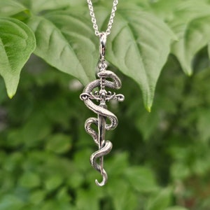 Snake and Sword Pendant Necklace 925 Sterling Silver Broad Sword ...