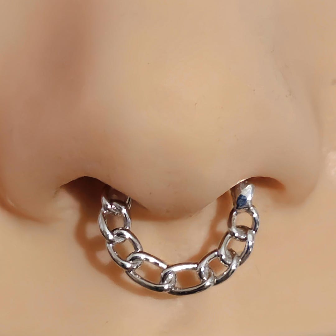 Chain Link Clicker Piercing Chain Nose Ring 16g (1.2mm) 316L Surgical Steel Rhodium Plated ...