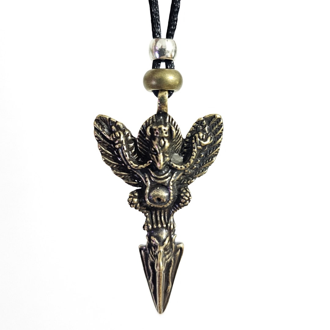 Garuda Bronze Pendant Necklace Eagle Bird Hindu God Tie Cord Bead Lace ...