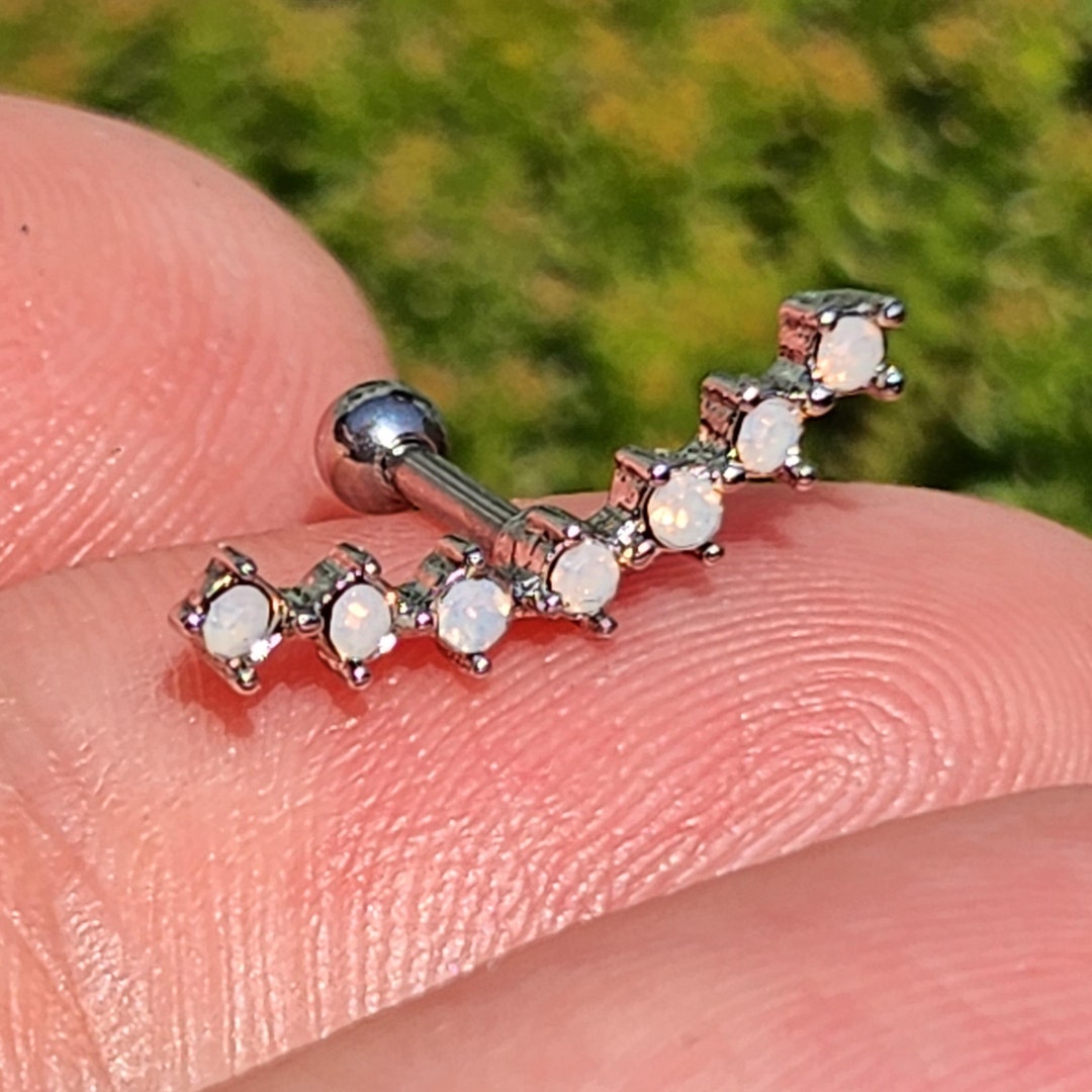 Opalite Labret Piercing Stud Sea Opal 7 Crystal Argenon Gemstone 16g (1 ...