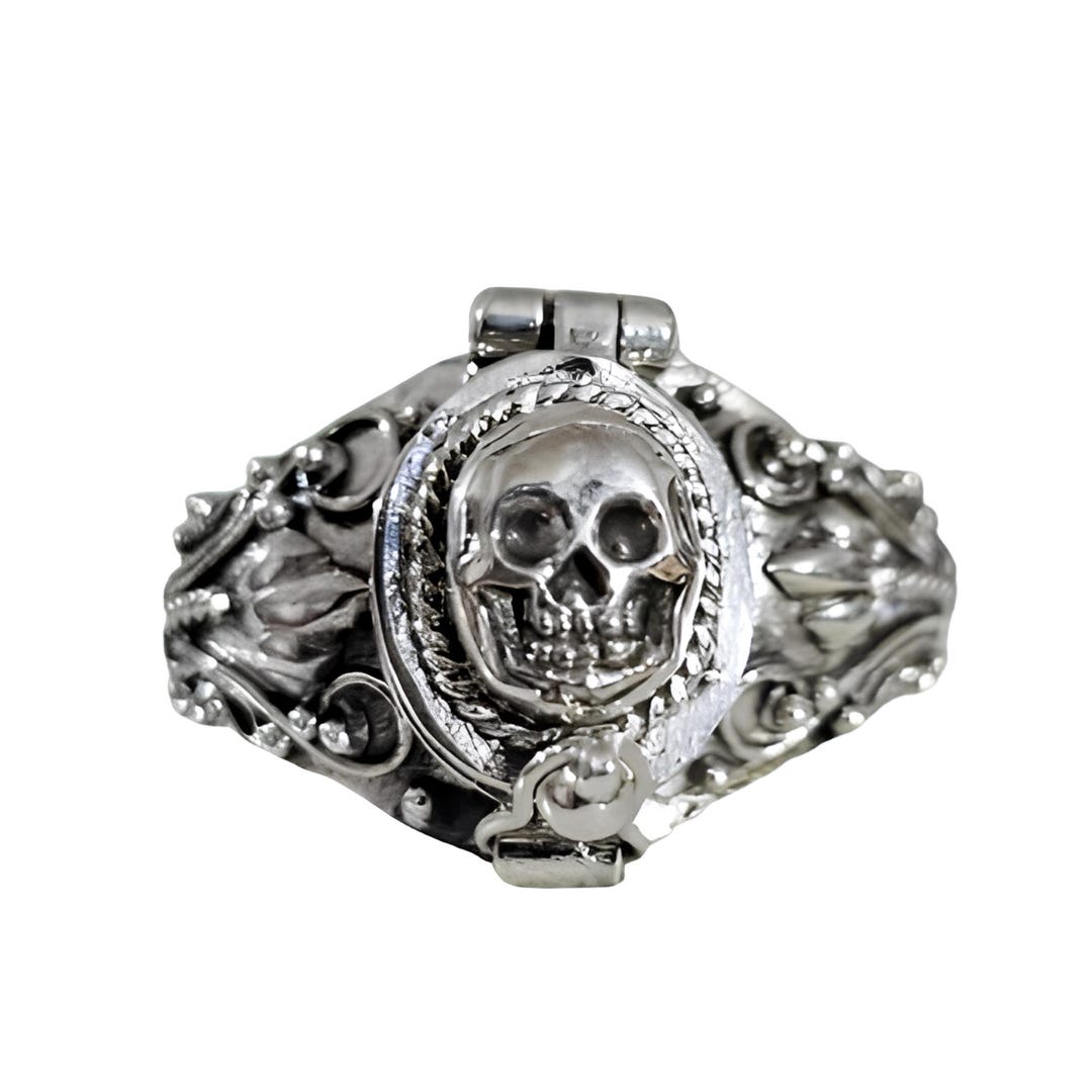 Skull Locket Ring 925 Sterling Silver Size 10/T Keepsake Secret Oval ...