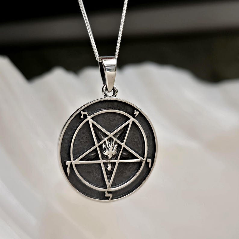 Baphomet Pendant 925 Sterling Silver Inverted Pentagram 20" Chain ...