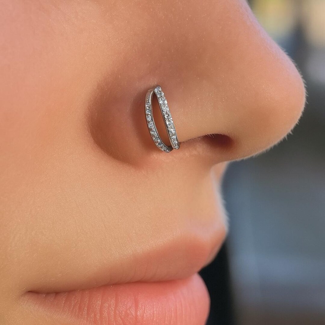 Clip on Cuff Lip Nose Ear Cuff Twin Band Cuff Orbital 25 Cut Stones Crystal CZ Ethnic Bohemian ...