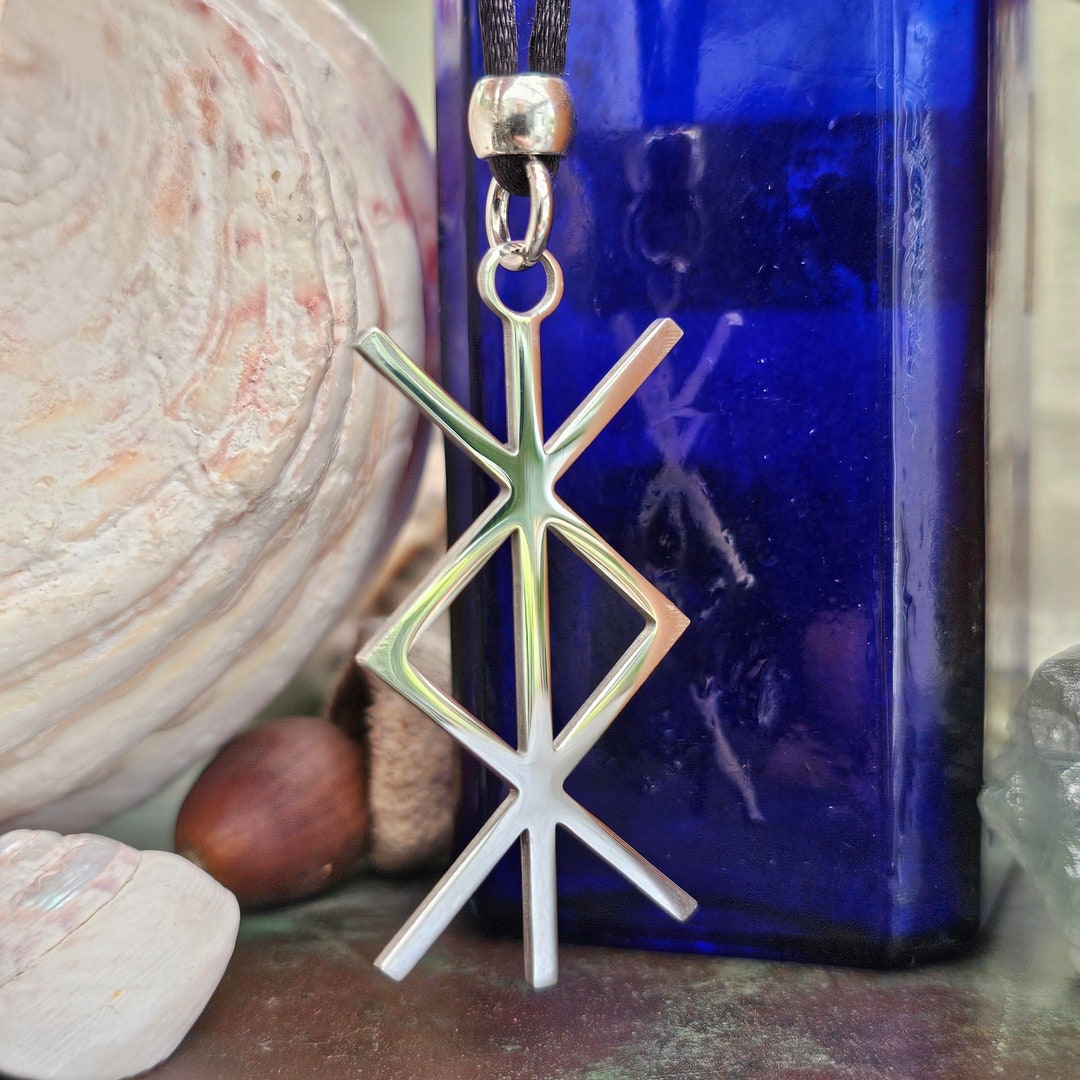 Binding Rune Pendant Protection Runes Necklace Steel 33 Inch Tie Cord ...