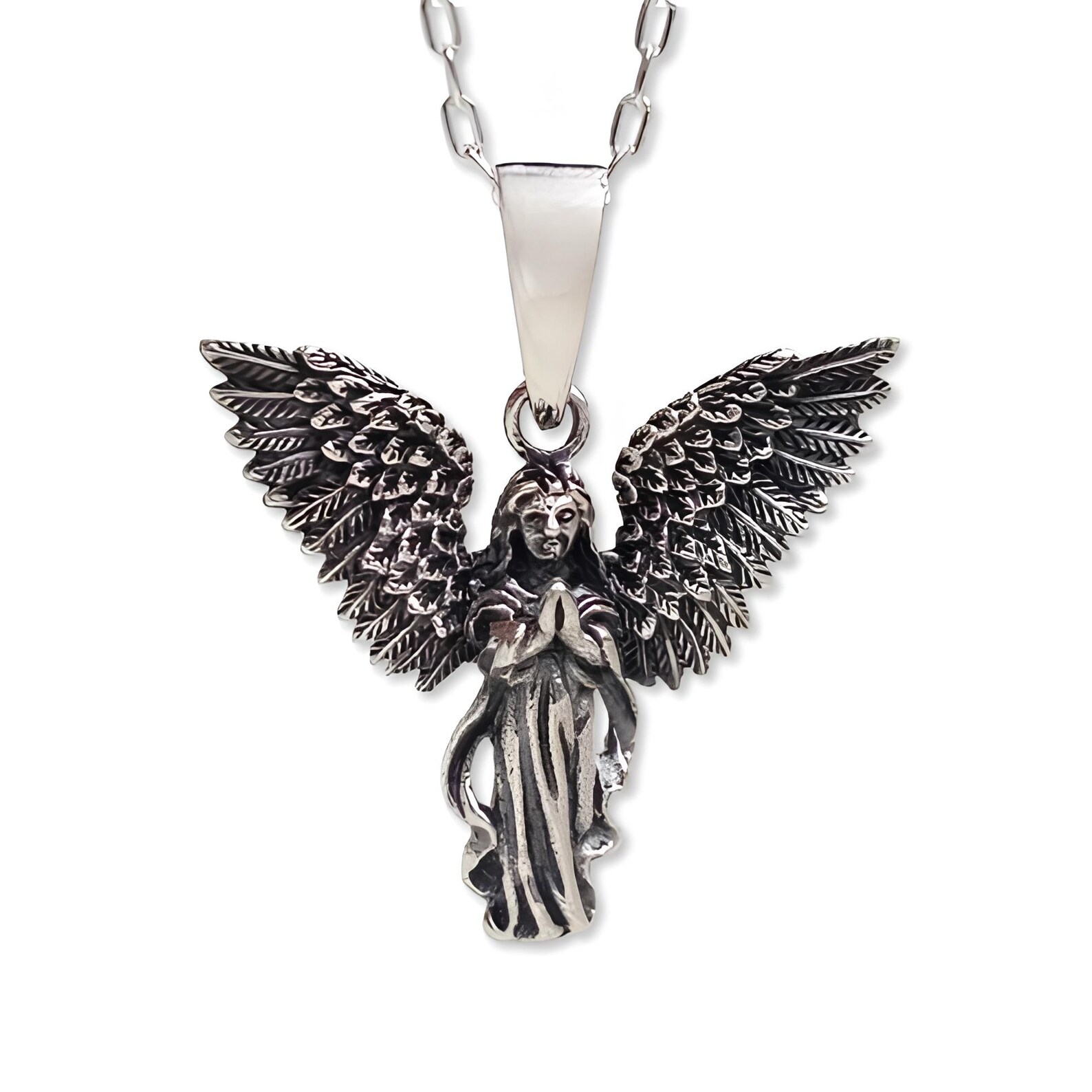 Archangel Pendant 925 Sterling Silver Clasped Hands in Prayer 20" Chain ...