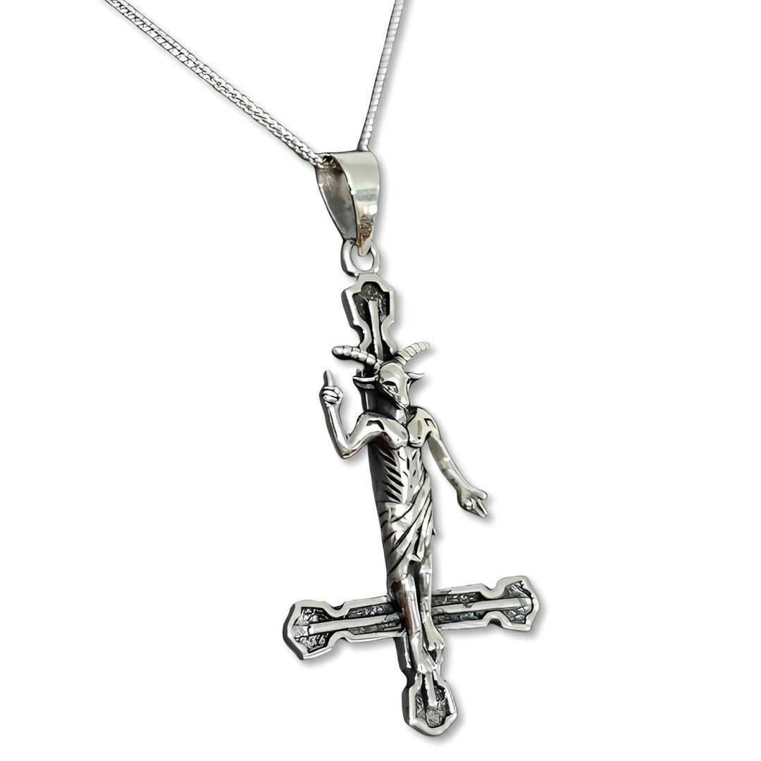 Inverted Baphomet Cross Pendant 20" Curb Chain Necklace Goat of Mendes ...
