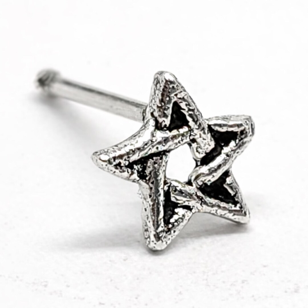 Pentacle Nose Stud 925 Sterling Silver Ball End Push Fit Body Piercing ...