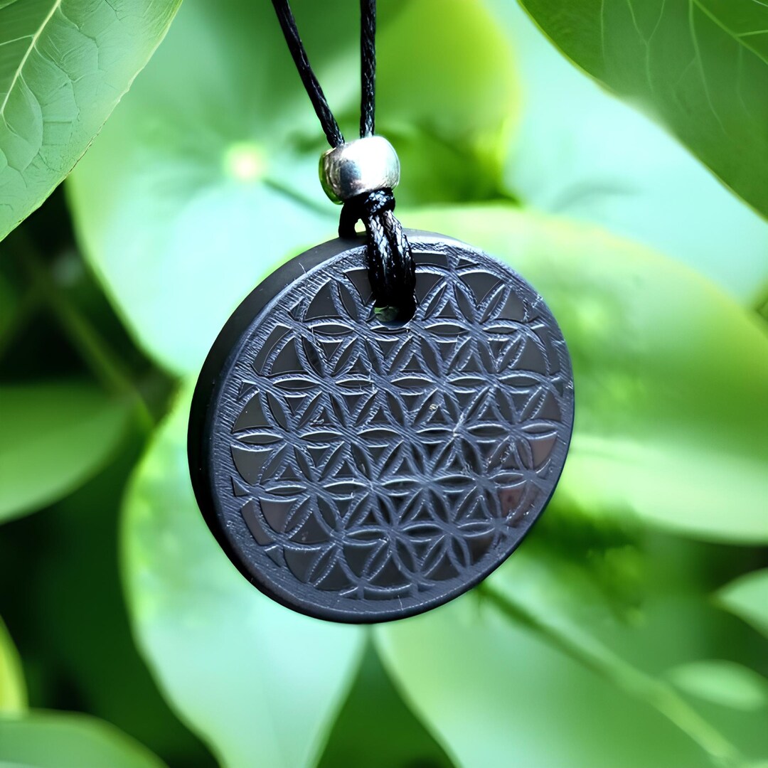 Shungite Necklace Pendant Flower of Life Strong Noble Shungite Carved ...