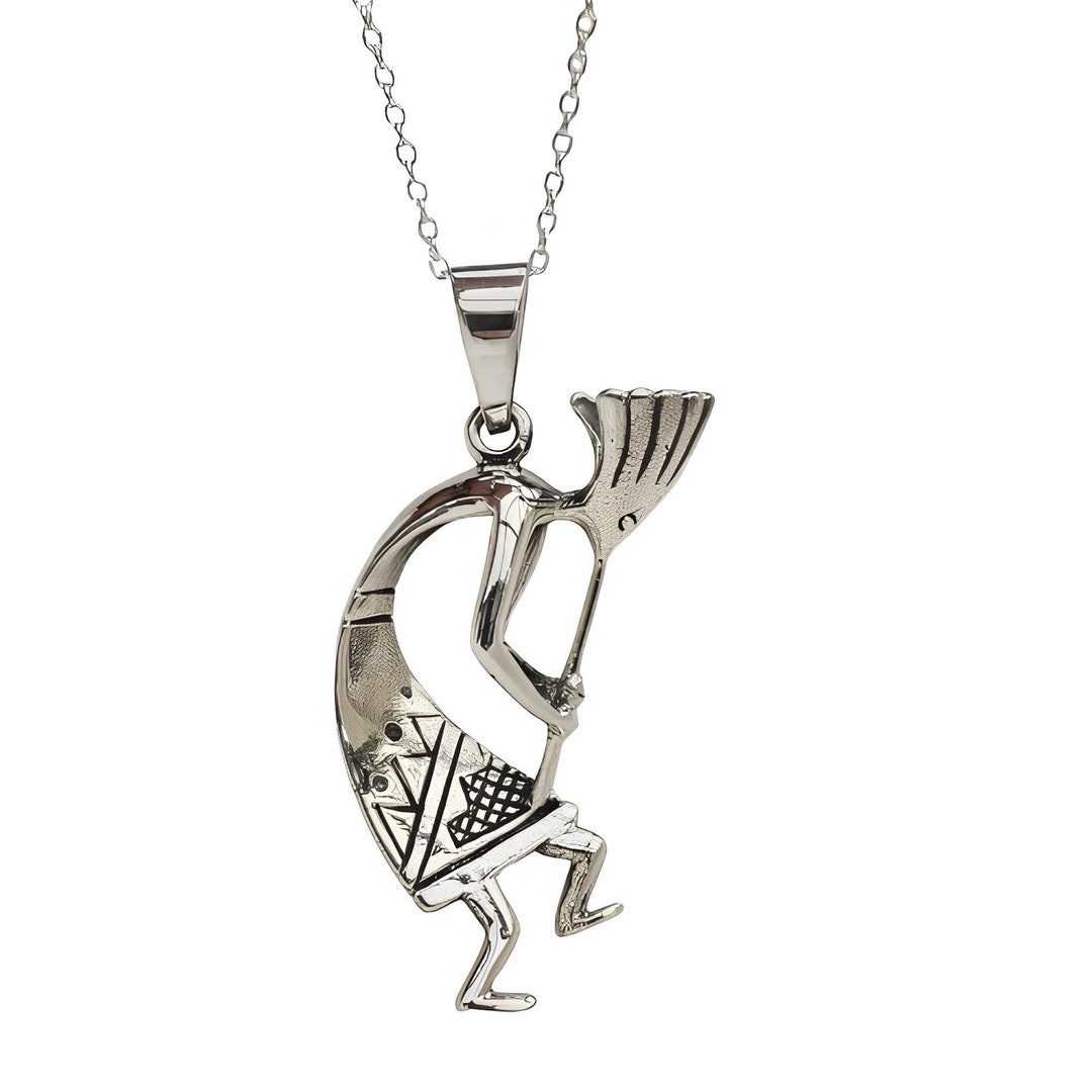 Kokopelli Man 925 Sterling Silver Flute Pendant Necklace Fertility ...