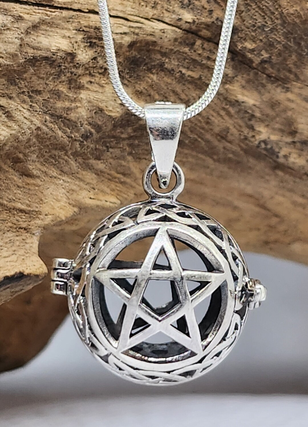 Pentagram Cage Locket Pendant Necklace 20 Snake Chain - Etsy