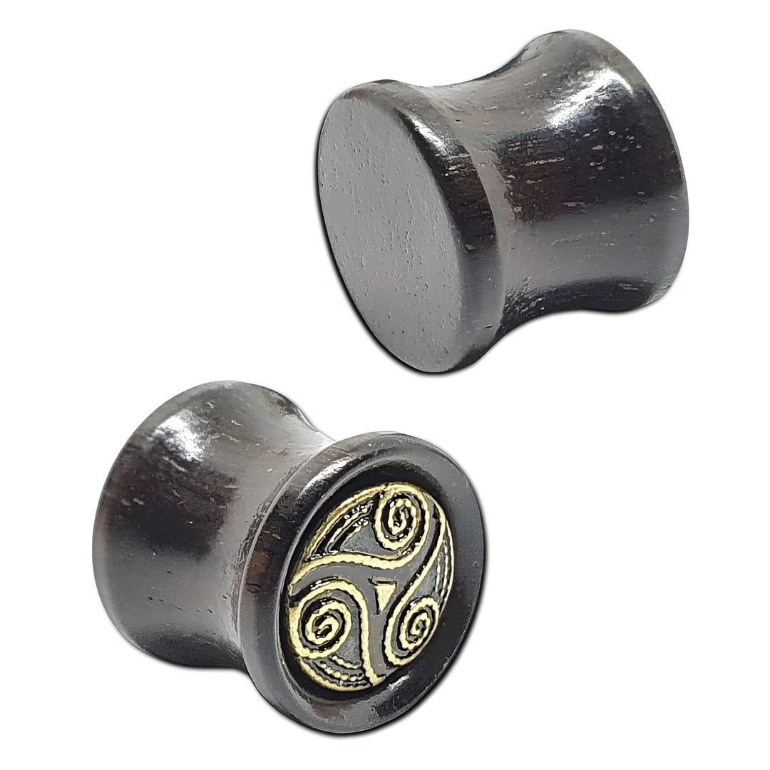 2 X Triskele Flesh Tunnels Organic Ebony 10mm Plug Pair Tunnels 0 Gauge ...