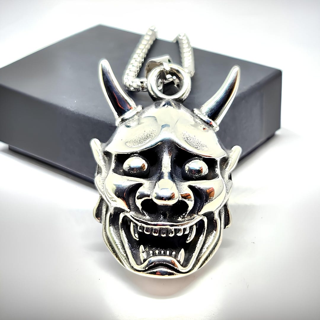 Hannya Mask Pendant Necklace Stainless Steel Japanese Traditional Ward ...