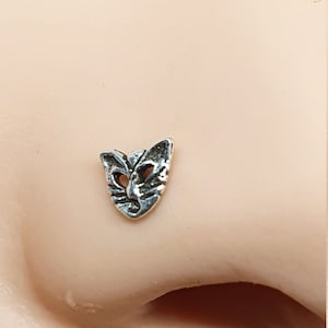 Cat Nose Stud Piercing Happy Cat Face Whiskers 22g (0.6mm) 925 Sterling ...