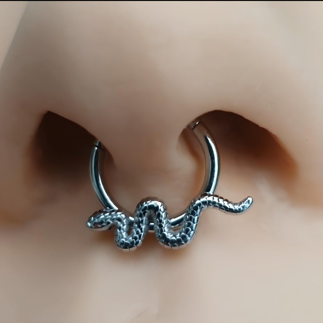 Snake Nose Ring Clicker Serpent Septum Helix Tragus Piercing 8mm 16g 1.2mm Hinged Daith Rook ...