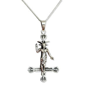 Inverted Baphomet Cross Pendant 20" Curb Chain Necklace Goat of Mendes ...