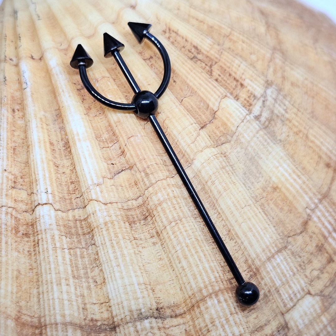 Black Trident Scaffold Piercing Fork Earring Industrial 14g (1.6mm ...
