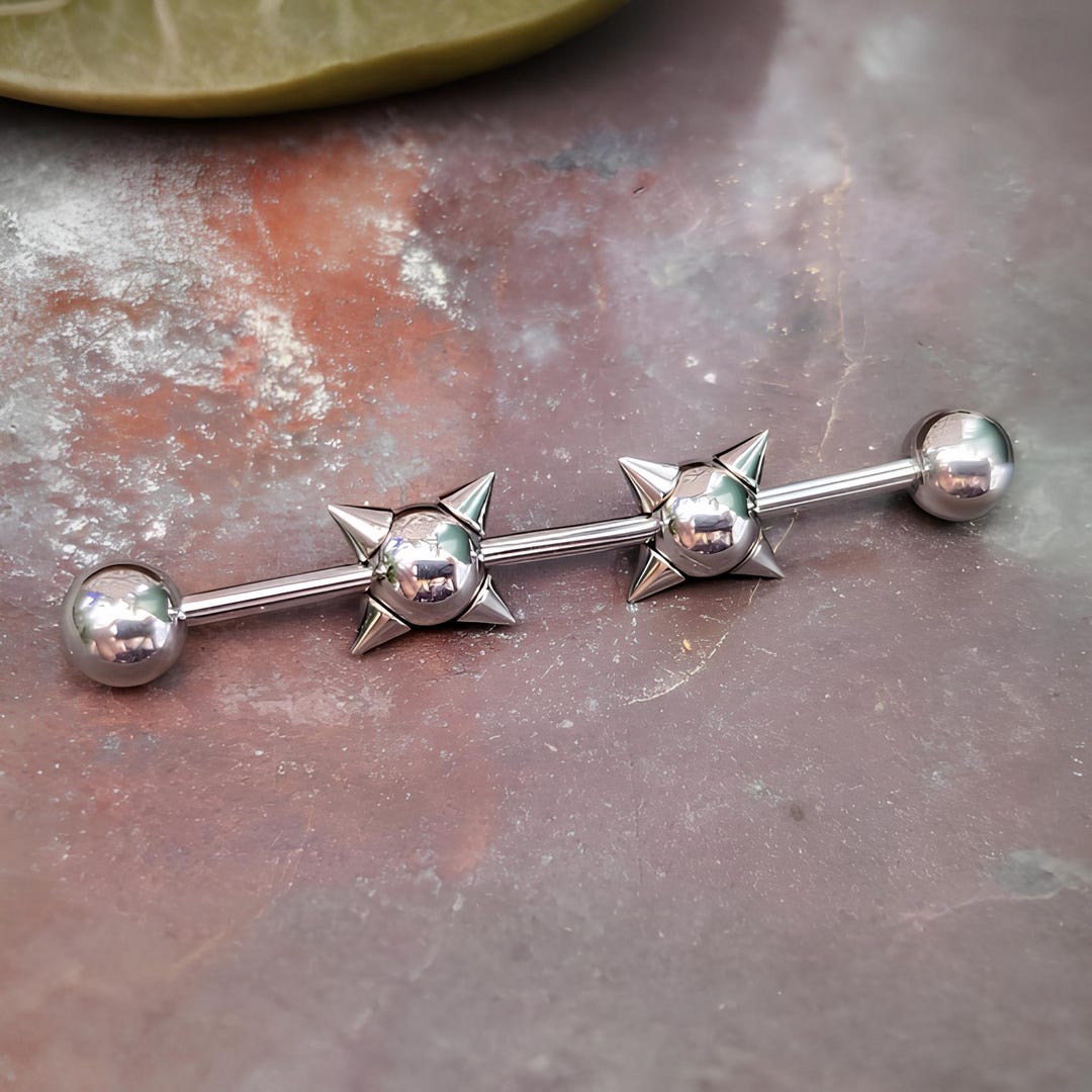 Scaffold Spiked Barbell Piercing Twin Spike Balls 38mm 14g 1.6mm 6mm ...