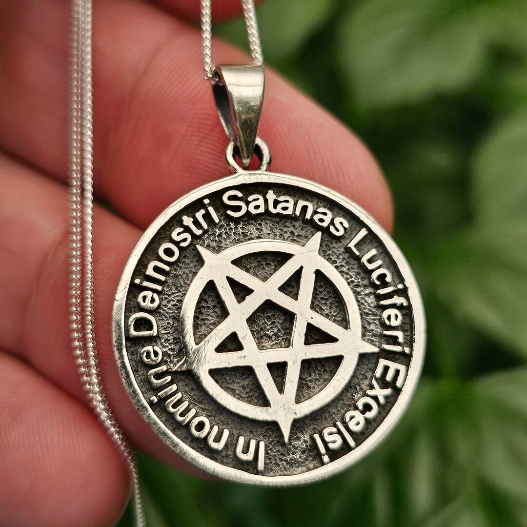 Lucifer Inverted Pentagram Prayer Pendant Sigil 24 Inch Necklace 925 ...