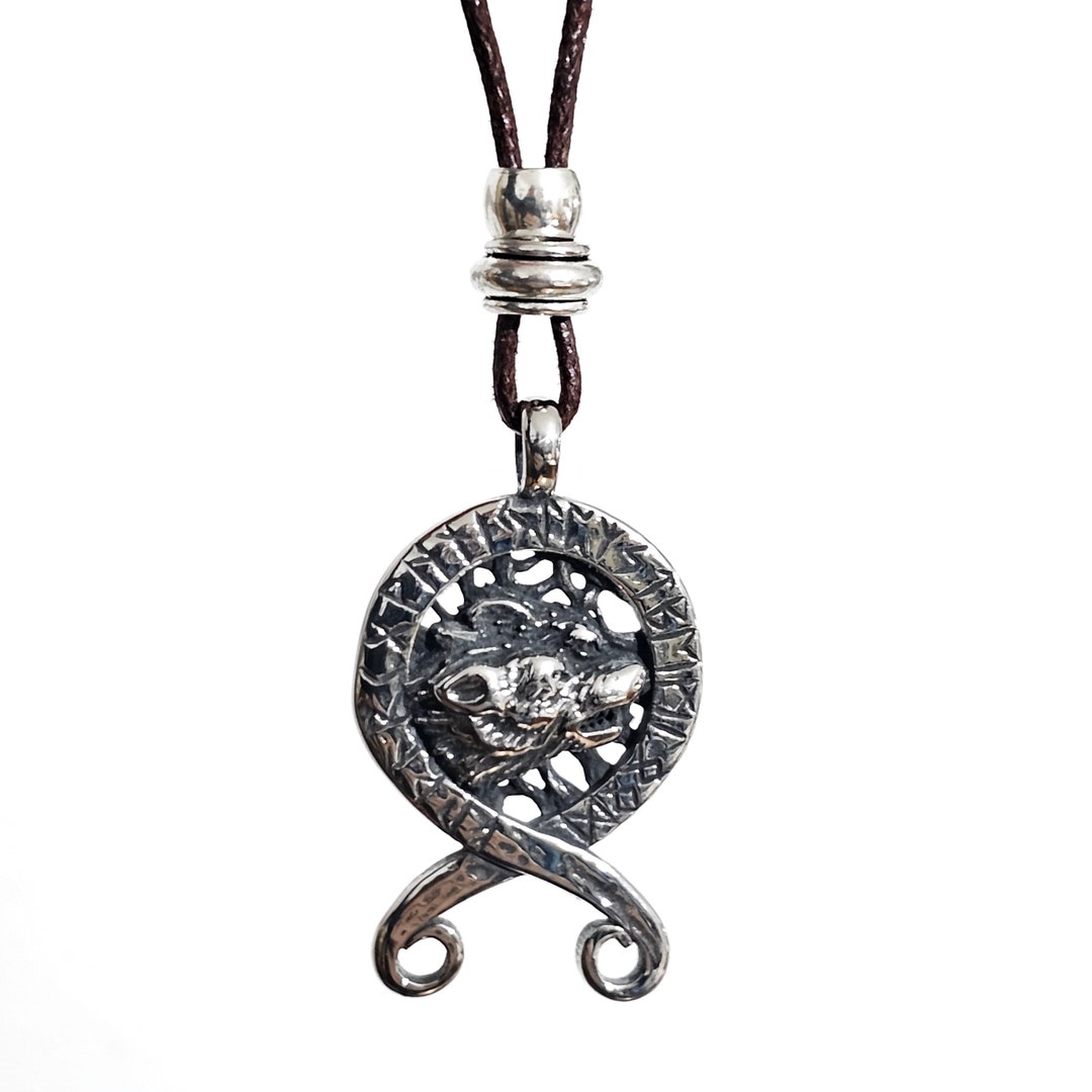 Troll Cross Pendant Necklace Stainless Steel 33" Brown Cotton Cord ...