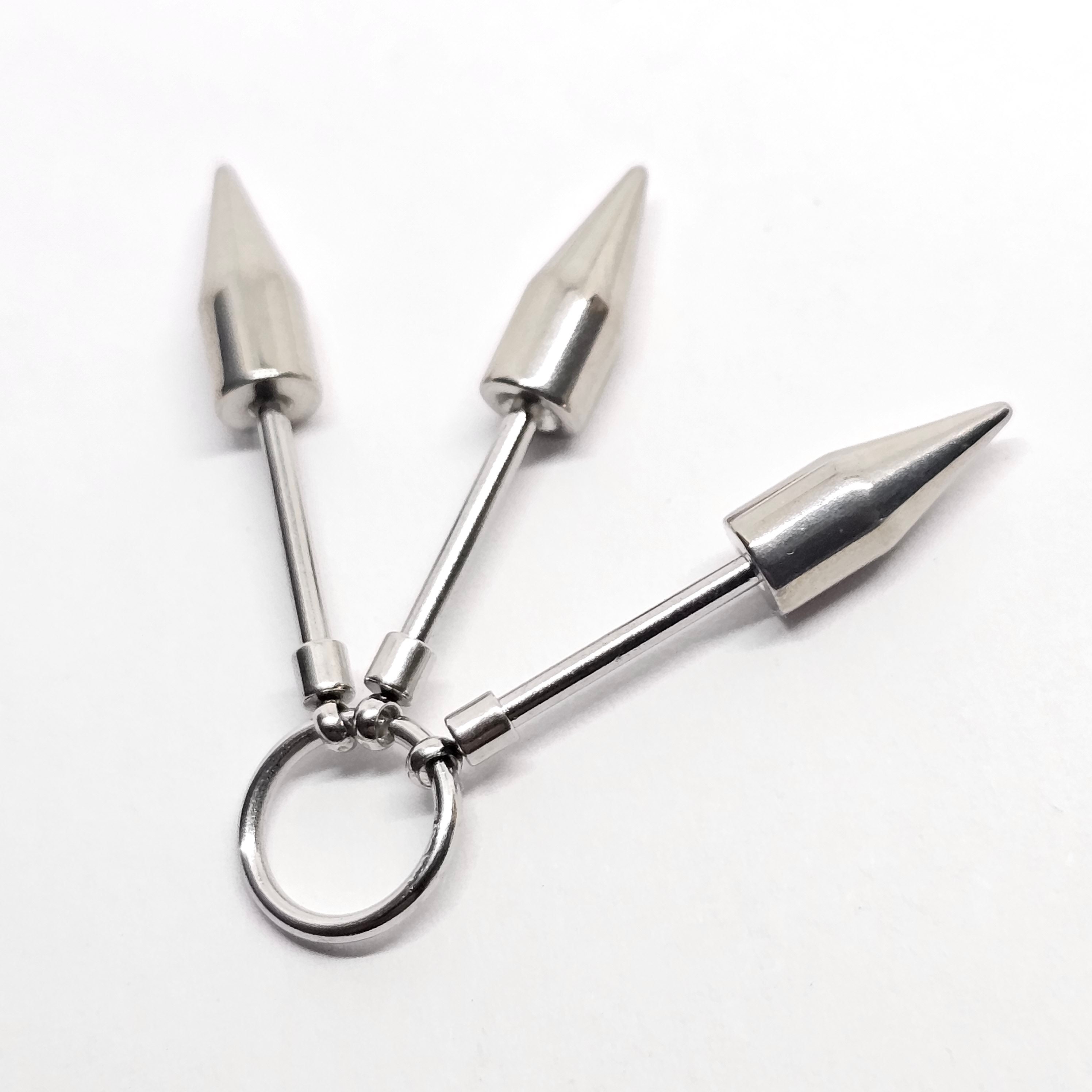 Spiked Triple Bars Ring Piercing Earring 16g (1.2mm) Trident Piercing ...