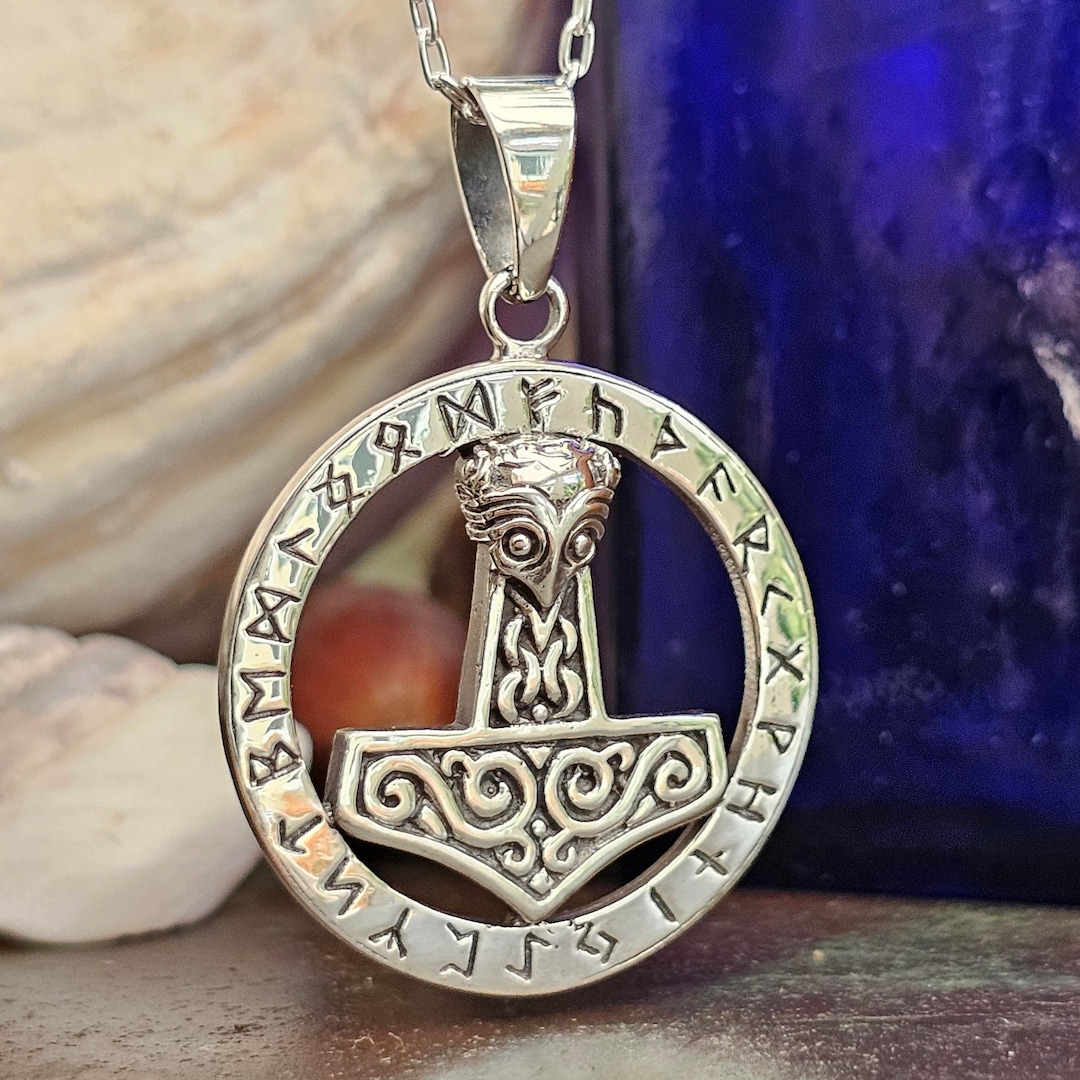 Thors Hammer Raven Skane Pendant 925 Sterling Silver 20" Chain Necklace ...