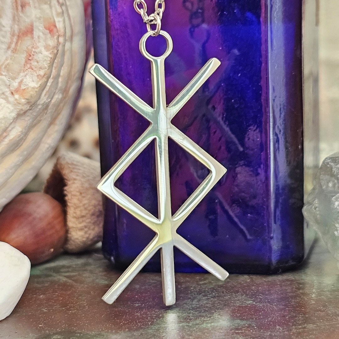 Binding Rune Pendant Protection Runes in Steel & Steel Chain Necklace ...