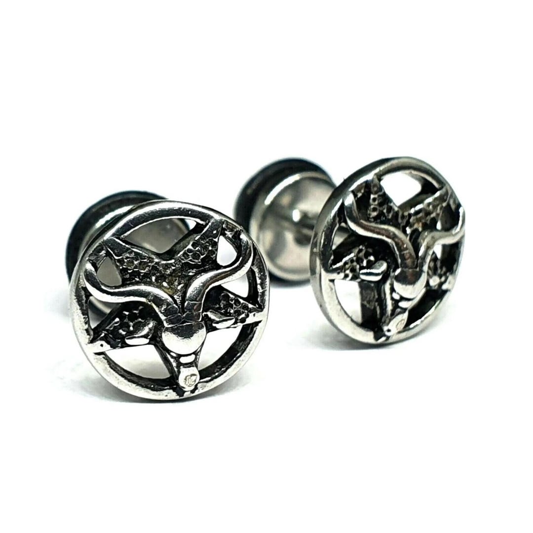 Baphomet Earrings Goat Pentagram 16 Gauge Satan Occult Five Pointed ...