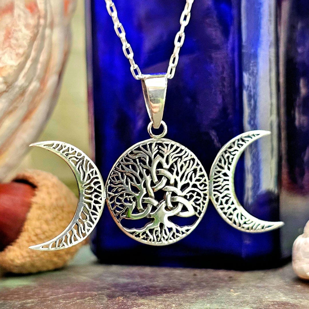 Triquetra Tree of Life Pendant Triple Moon Necklace Trinity Knot 925 ...