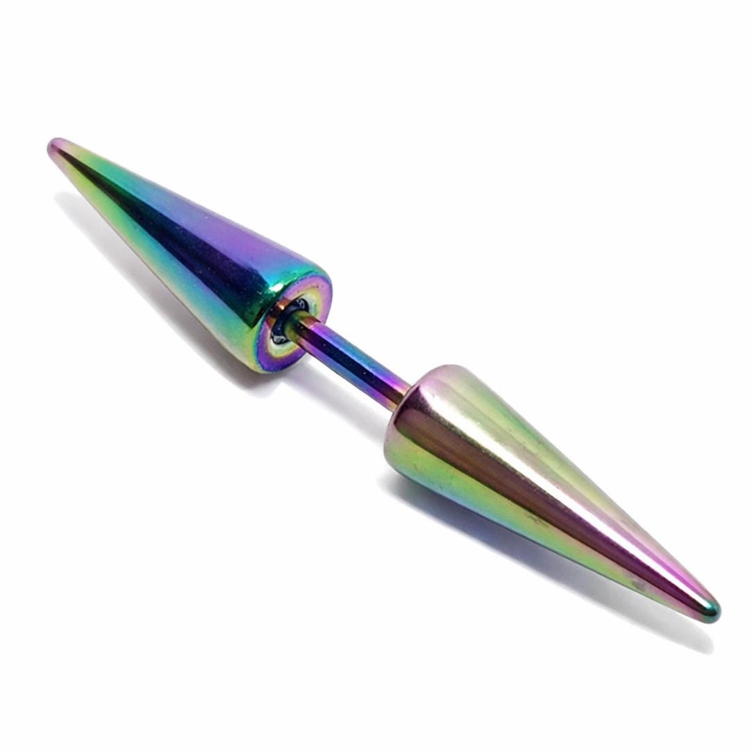 Double Spike Septum Barbell Cone 16 Gauge Rainbow 316L Steel Body ...