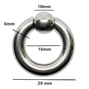 Prince Albert Piercing Easy Fit Heavy Gauge BCR 28mm 2g (6mm) CBR 10mm Ball Closure Ring 316L PA ...