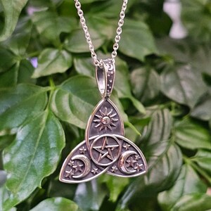 Triquetra Pentacle Pendant Sun Moon Stars Necklace 925 Sterling Silver ...