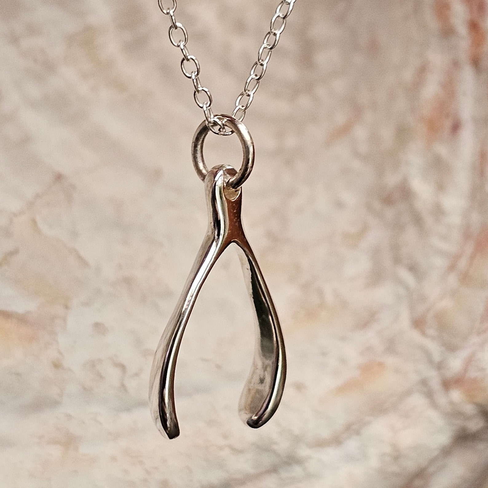 Wishbone Pendant Sterling Silver Necklace Lucky Charm Good Luck ...