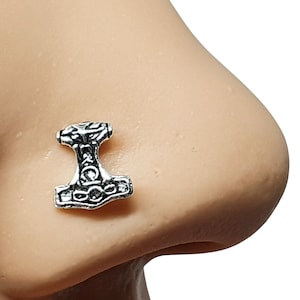 Thors Hammer Nose Stud Viking Raven Skane Viking Mjolnir 20g (0.8mm ...