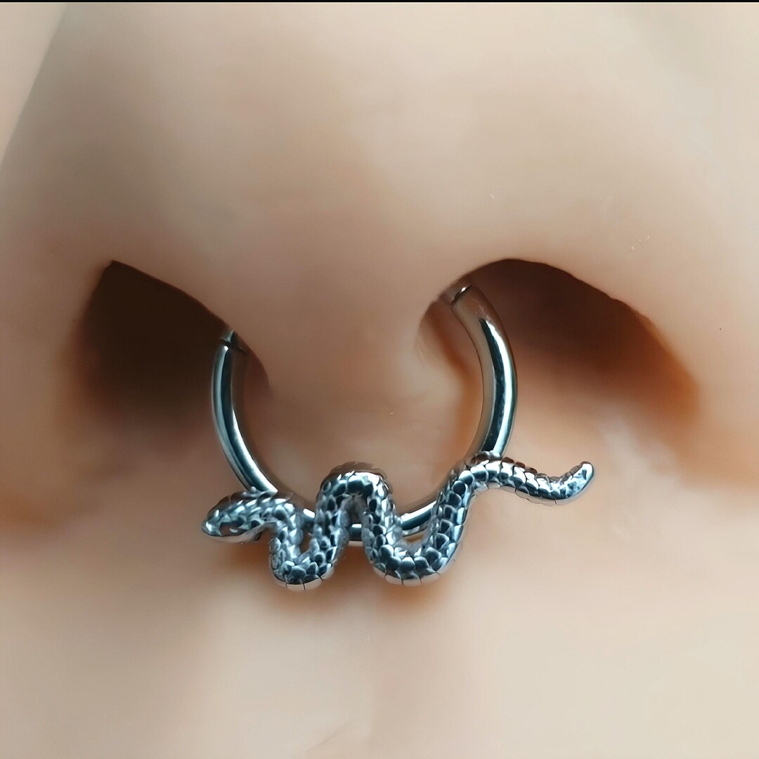 Snake Nose Ring Clicker Serpent Septum Helix Tragus Piercing 8mm 16g (1.2mm) Hinged Daith Rook ...